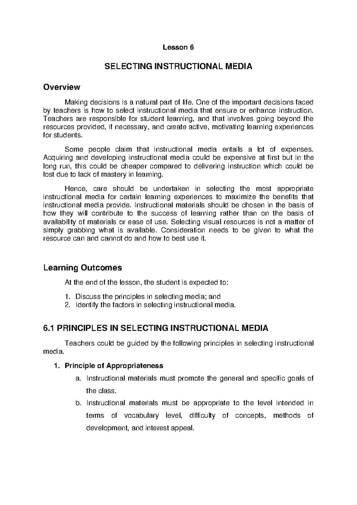 Module 6 - Selecting Instructional Media in Ed Tech: Key Principles ...
