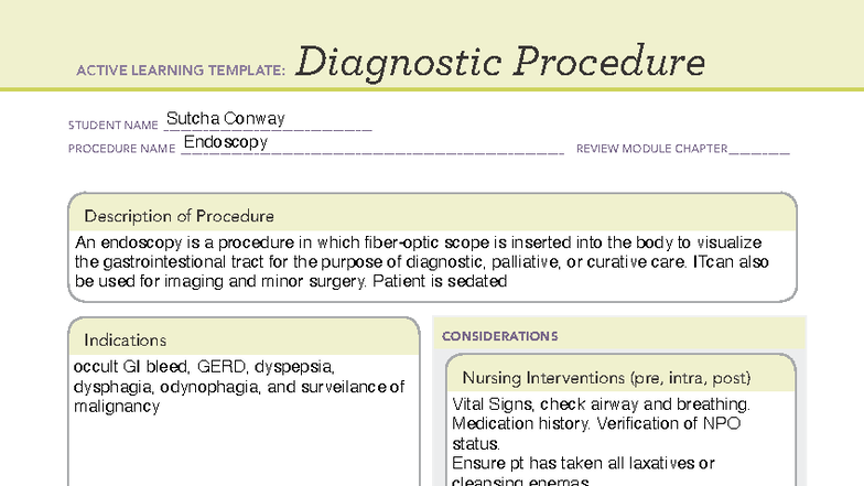 ACTIVE LEARNING TEMPLATE: Endoscopy Procedure Review 1028 - Studocu