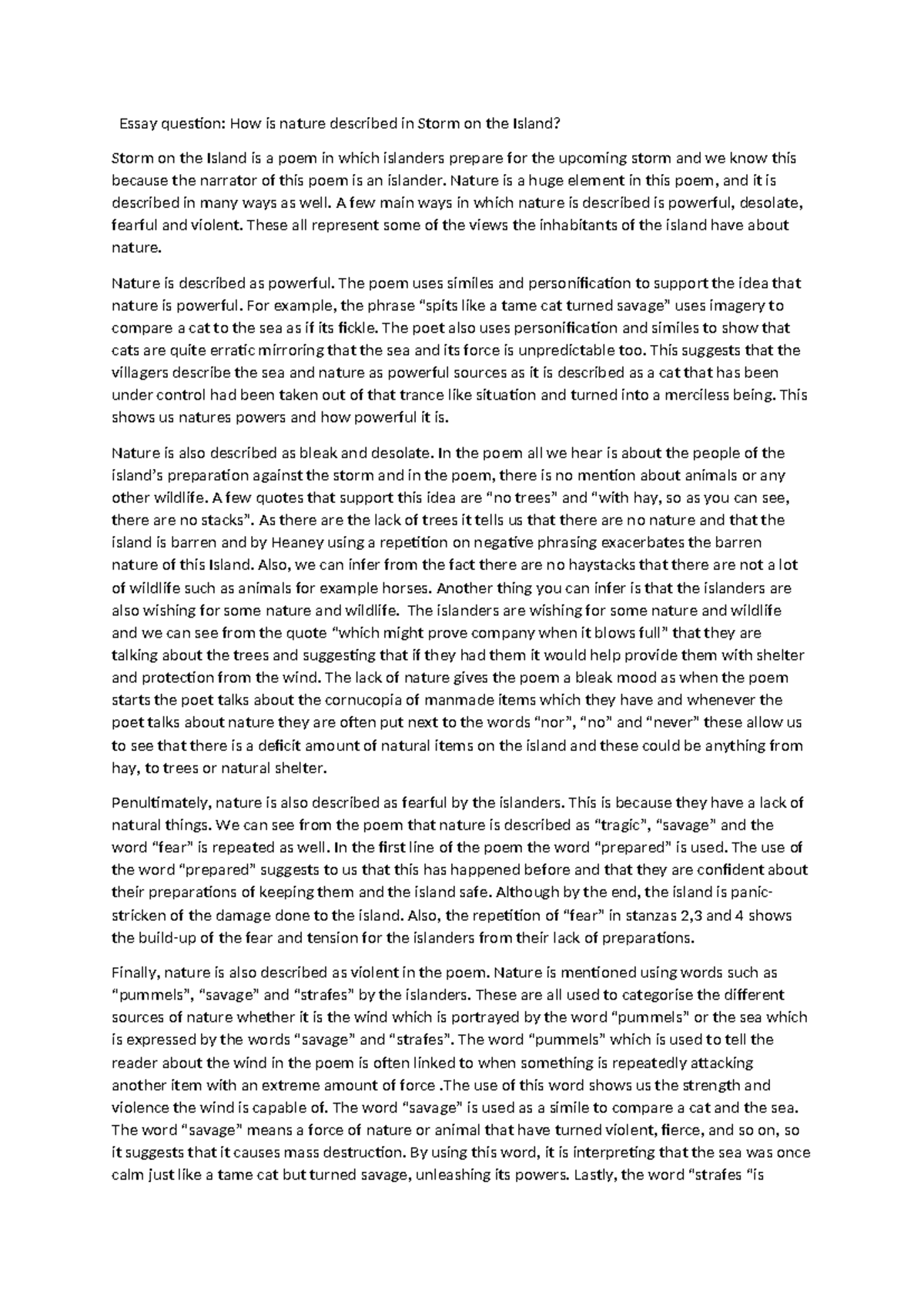 ENG101: Nature's Power in "Storm on the Island" Essay Analysis - Studocu