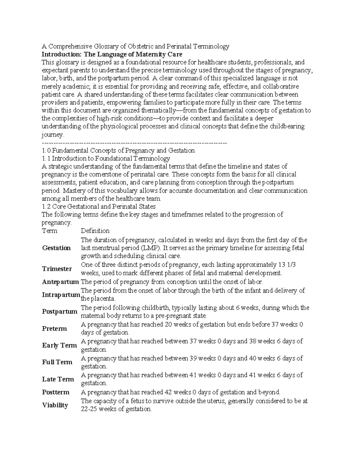 Obstetric & Perinatal Terminology Glossary for EXAM 1 - Studocu