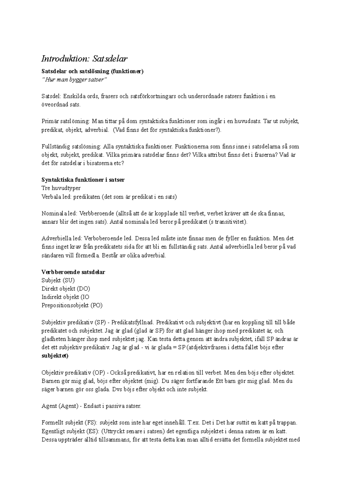 Satsdelar och Satslösning: En Genomgång av Bisatser och Scheman - Studocu