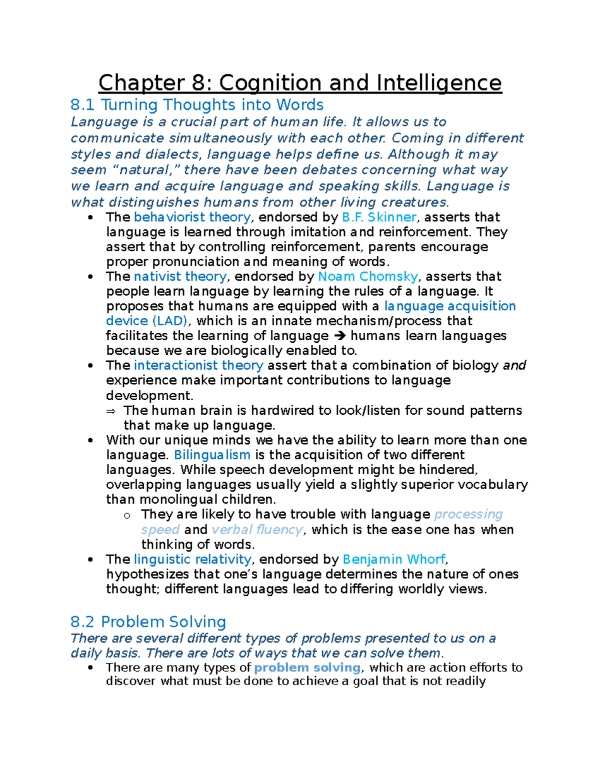 Chapter 8 - Summary: Cognition and Intelligence in Psychology - Studocu