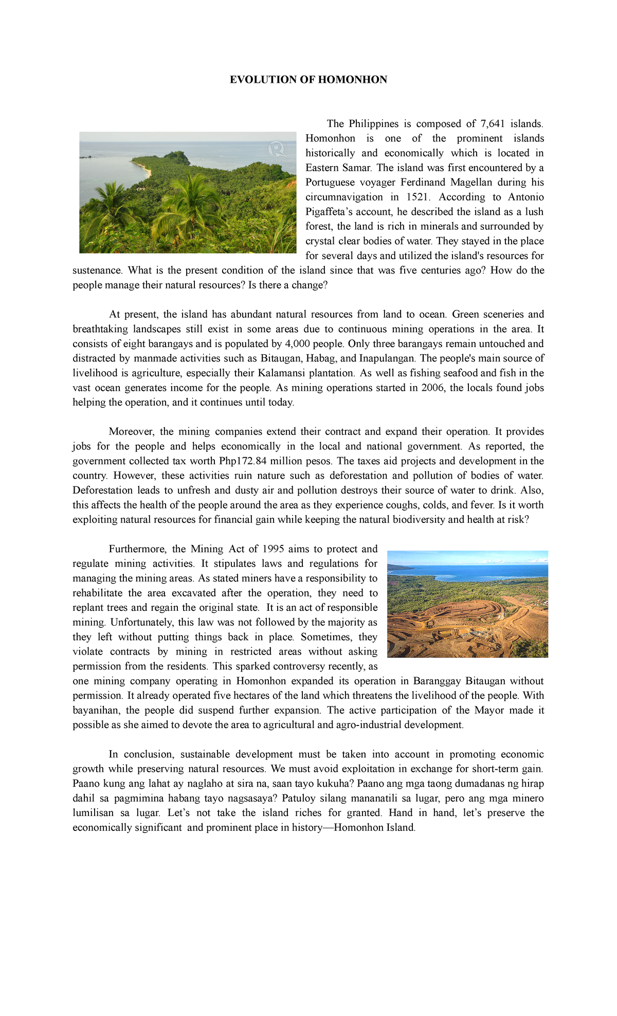 Samar Island: The Present State of Homonhon's Natural Resources - Studocu