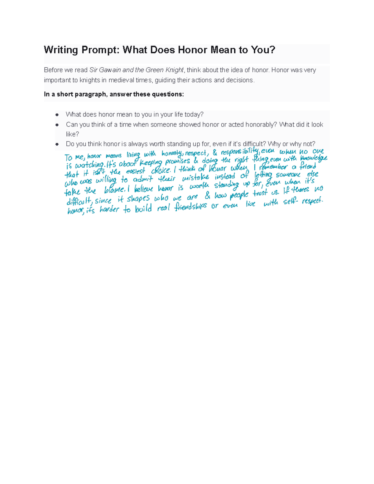 Understanding Honor: A Writing Prompt Inspired by Sir Gawain - Writing ...