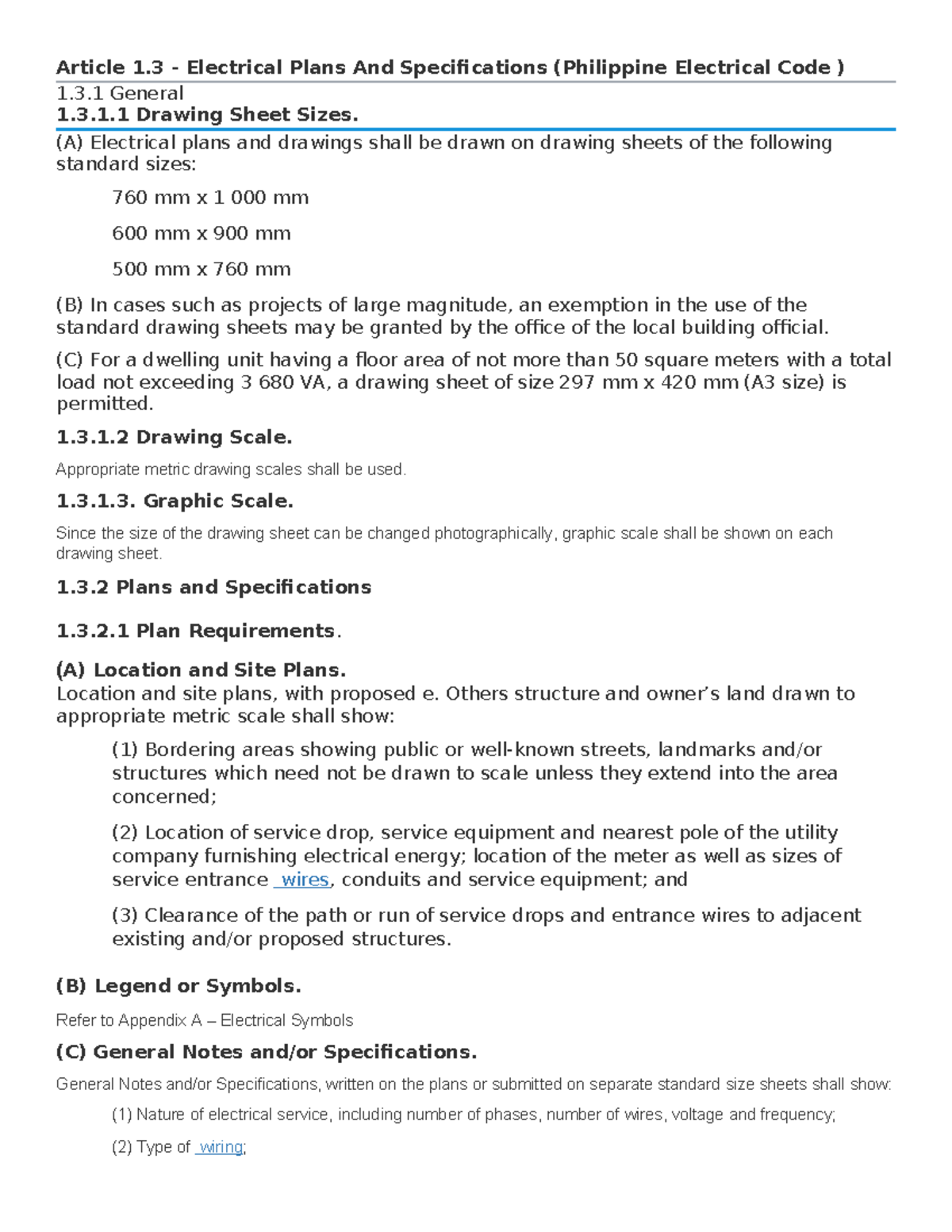 Electrical Plans & Specs (Philippine Electrical Code) - Studocu