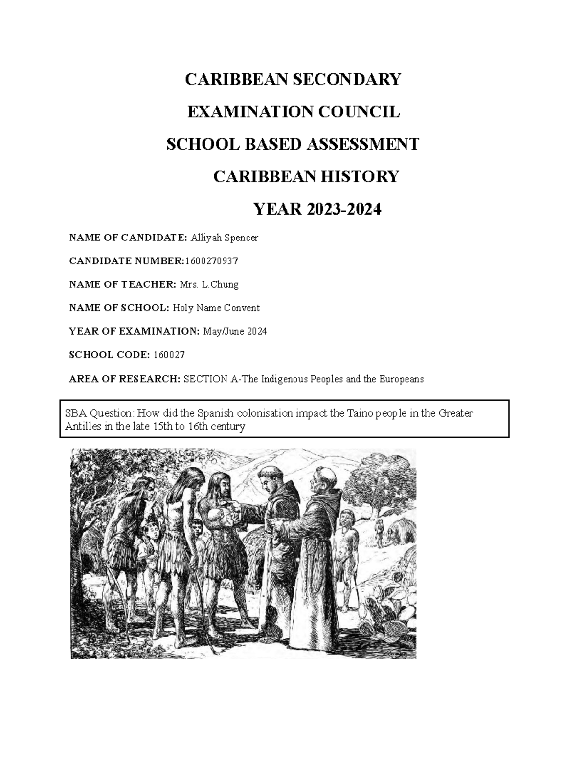Final History SBA - Impact of Spanish Colonization on Taino People ...