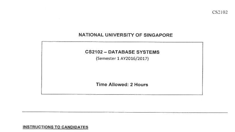 CS2102 Database Systems Final Exam - Semester 1 - Studocu