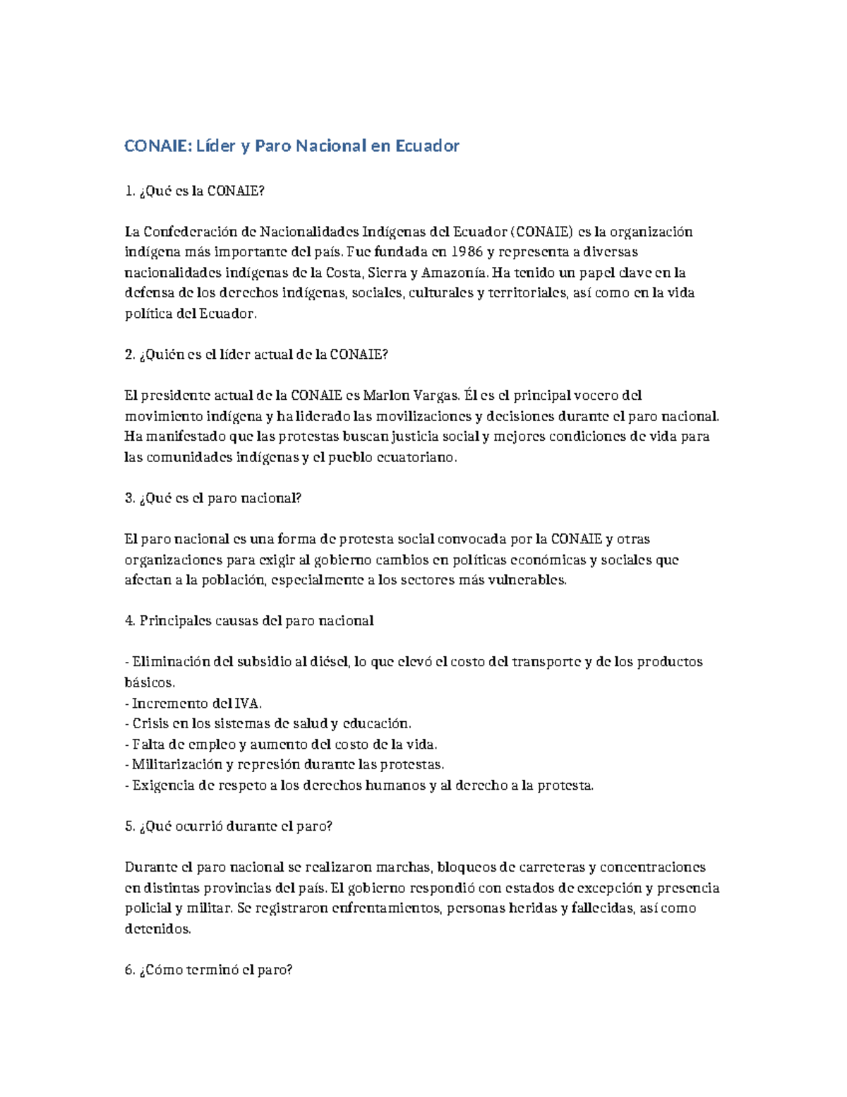 CONAIE: Análisis del Paro Nacional en Ecuador - Studocu