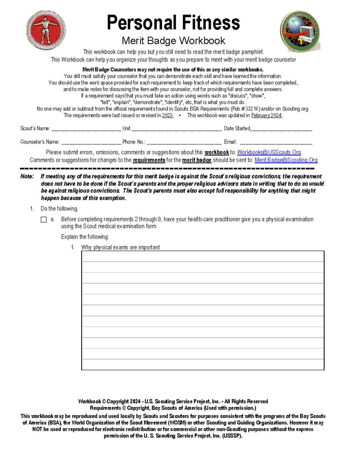 Personal Fitness Merit Badge Workbook (Updated 2024) - Studocu