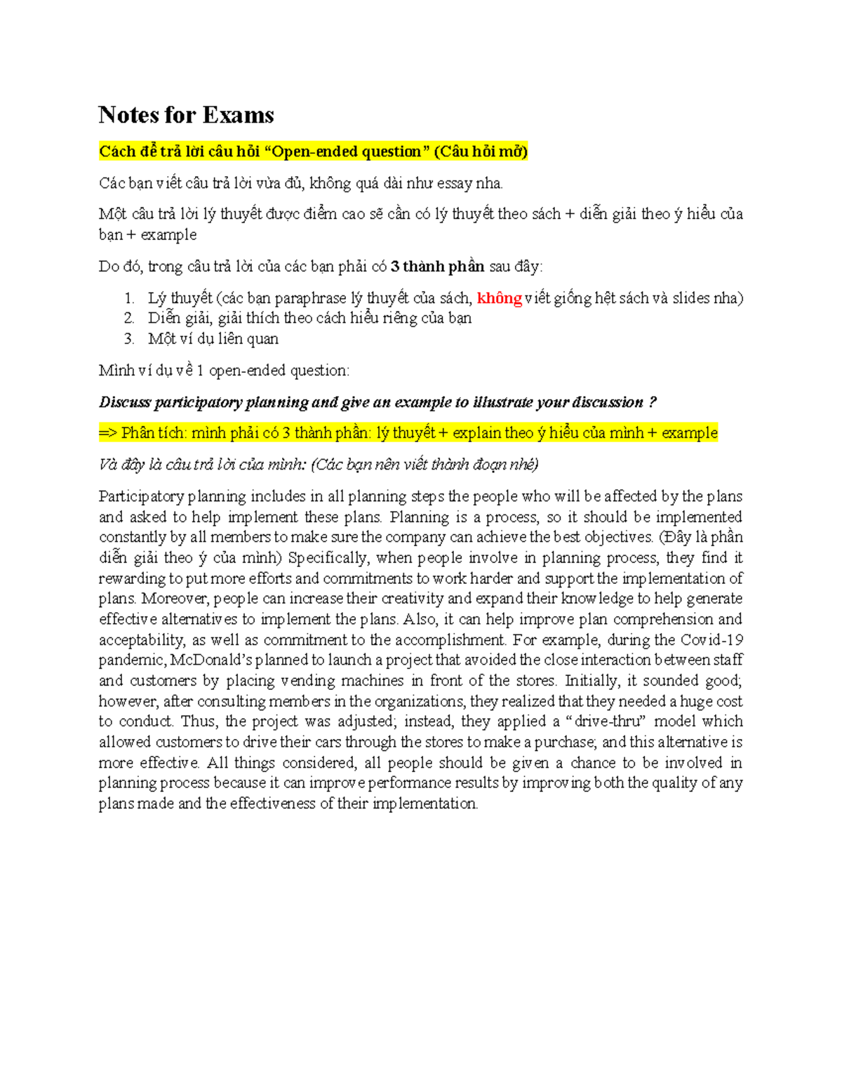 Mana Exam Preparation Notes - Open-Ended Questions Guidance - Studocu