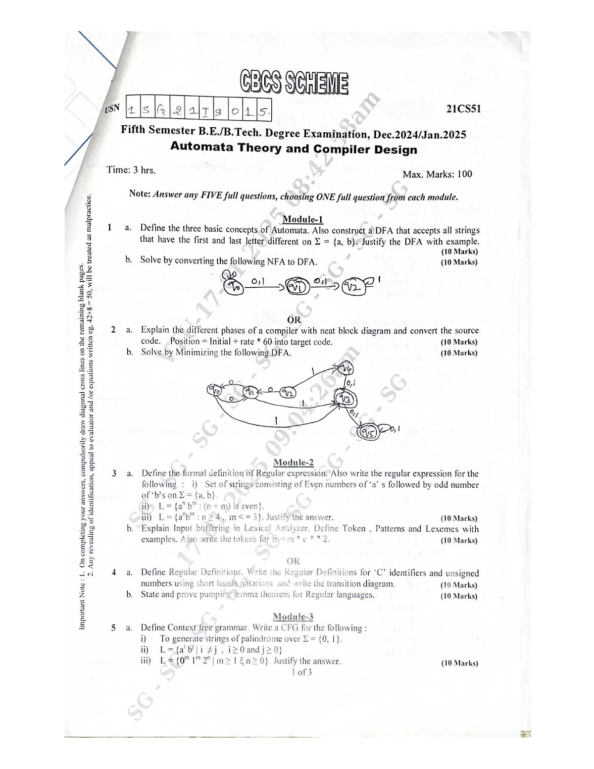 21CS51 Automata Theory & Compiler Design - Dec 2025 Question Paper ...