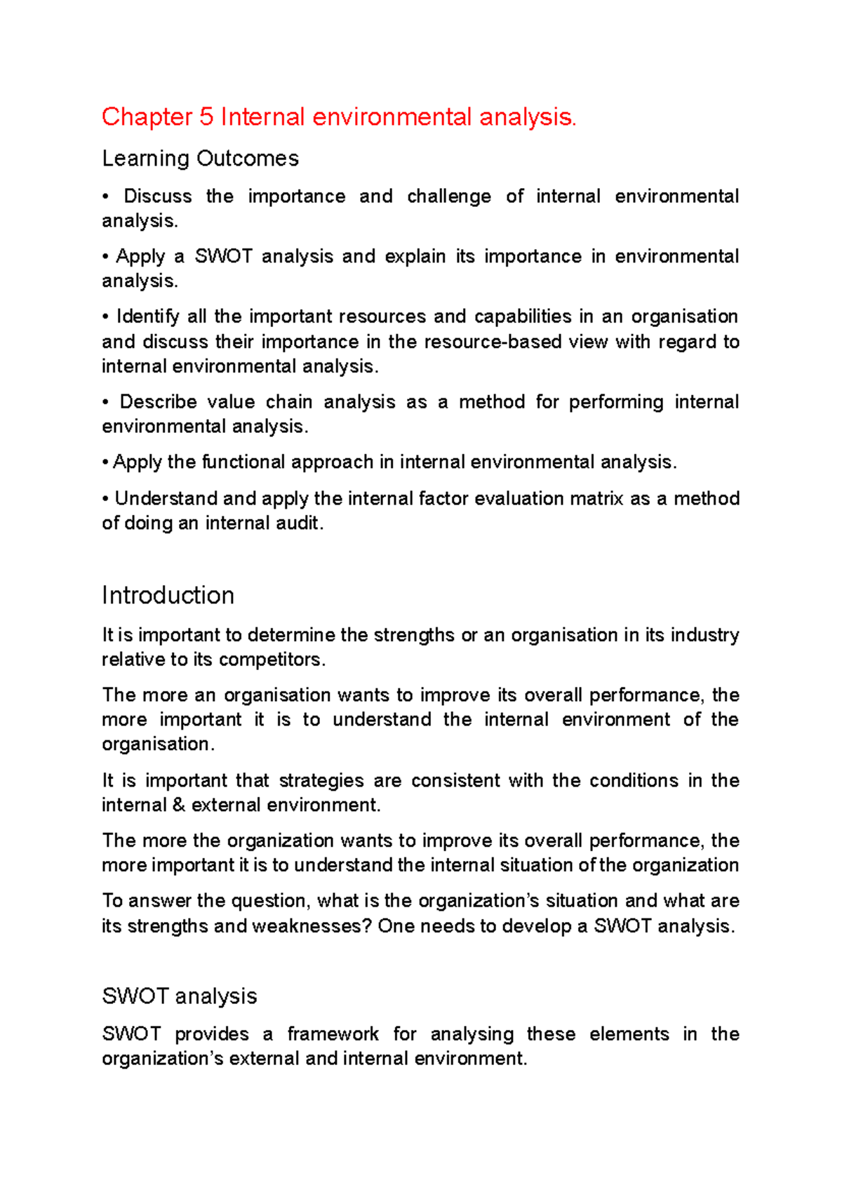 Chapter 5: Internal Environmental Analysis Techniques and Insights ...