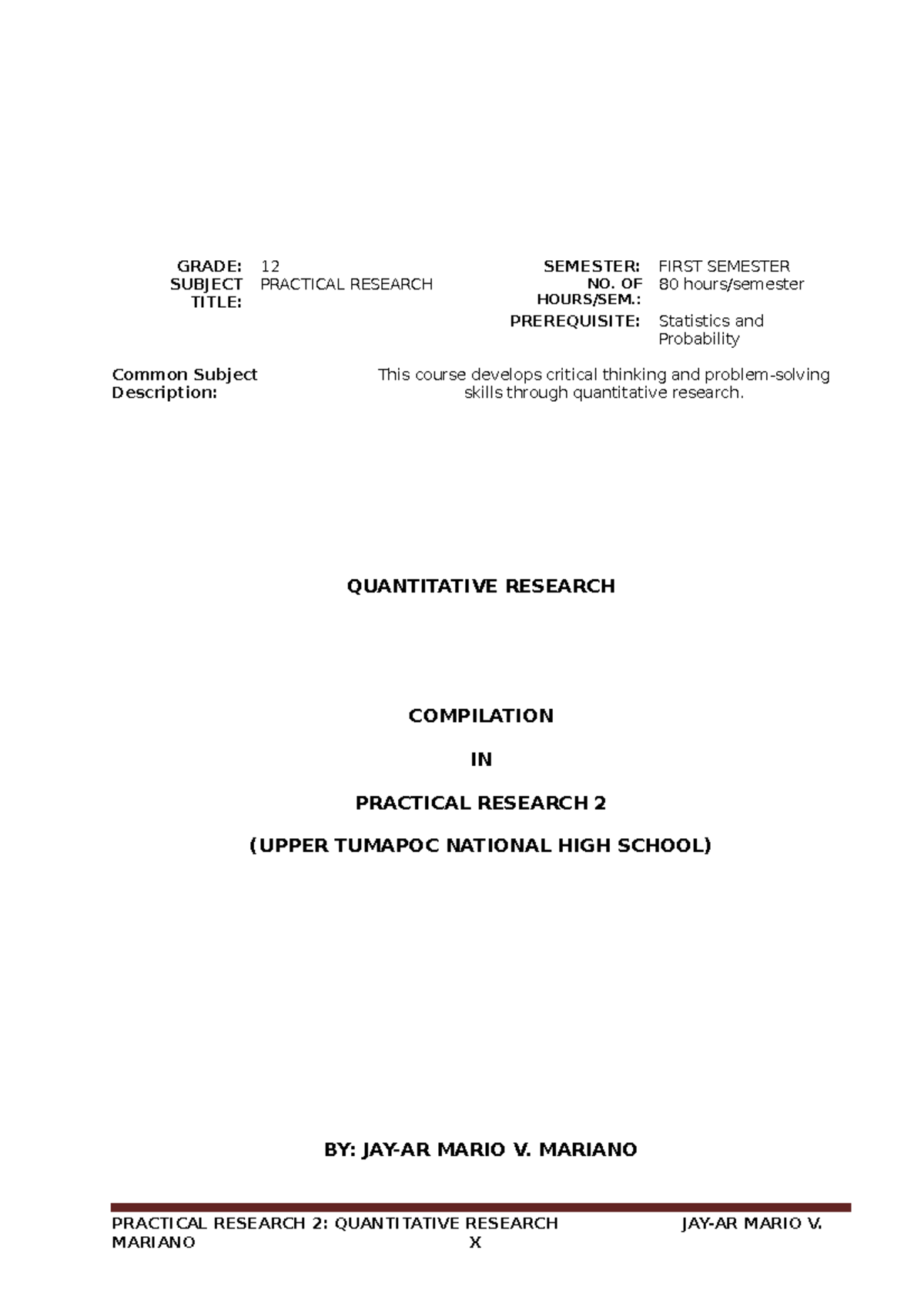 356714282 Practical Research 2 Module - GRADE: 12 SEMESTER: FIRST ...