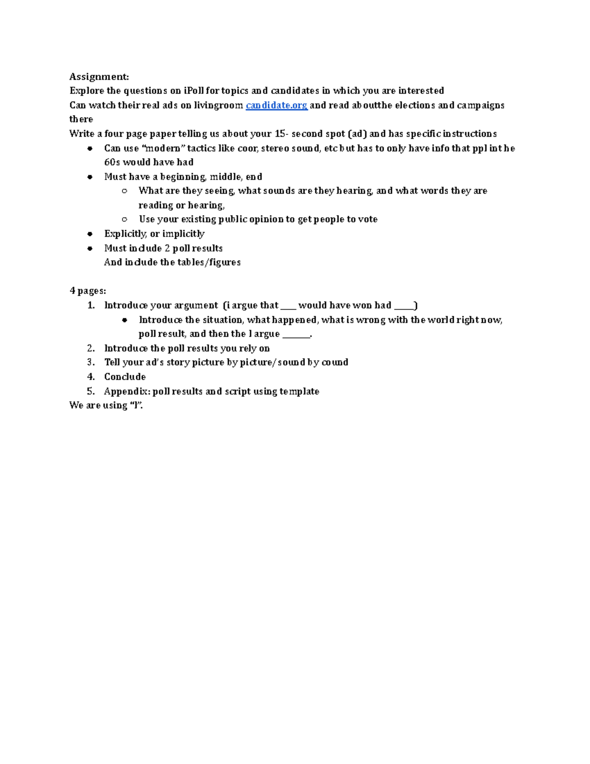Cluster 60: A Polling Assignment on 1960s Campaign Ads - Studocu