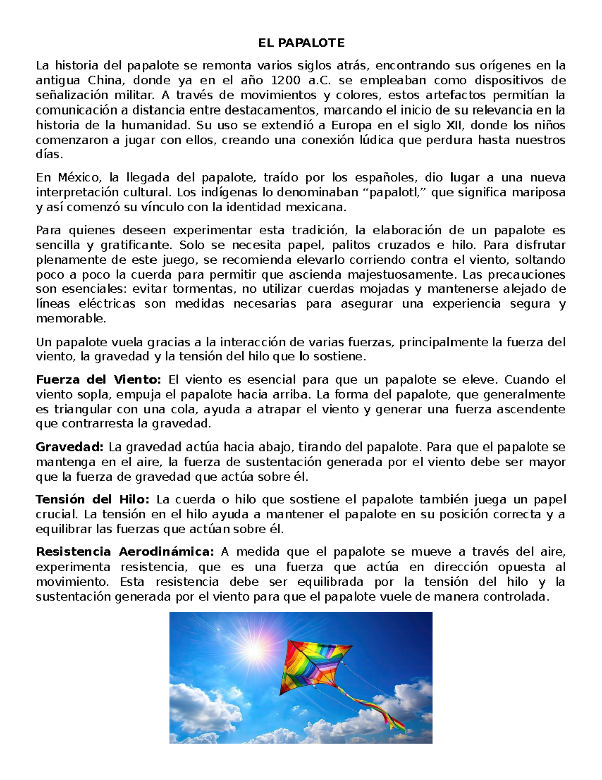 EL PAPALOTE: Historia, Construcción y Principios de Vuelo - Studocu