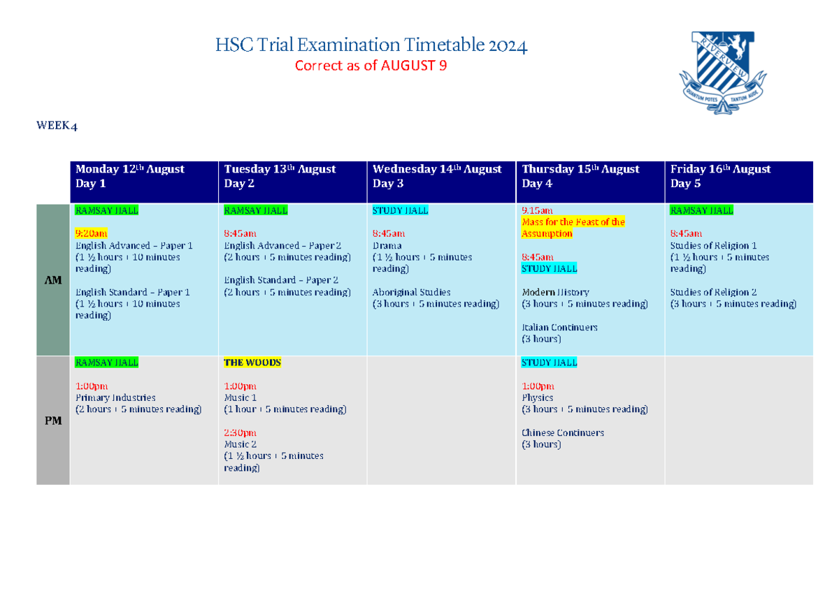HSC Trial Examination Timetable 2024 - Detailed Schedule - Studocu
