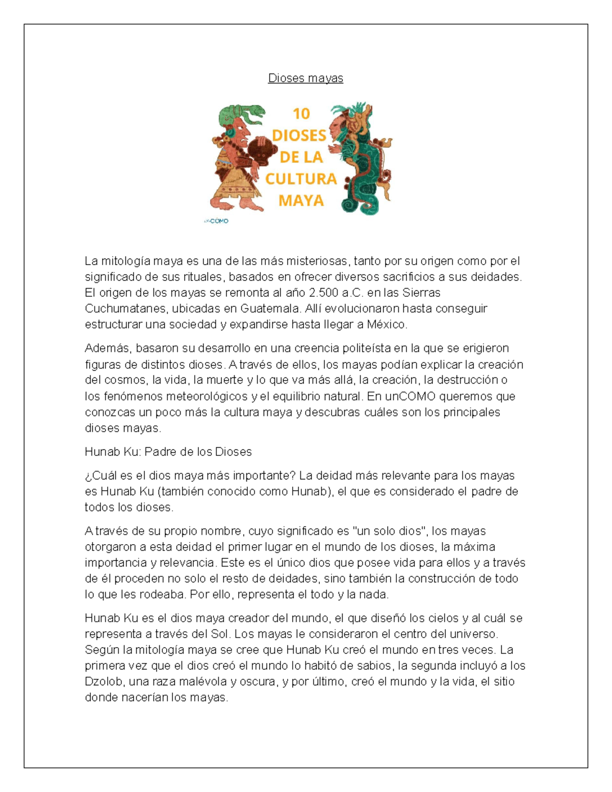 Dioses Mayas: Principales Deidades de la Mitología Maya - ESO - Studocu