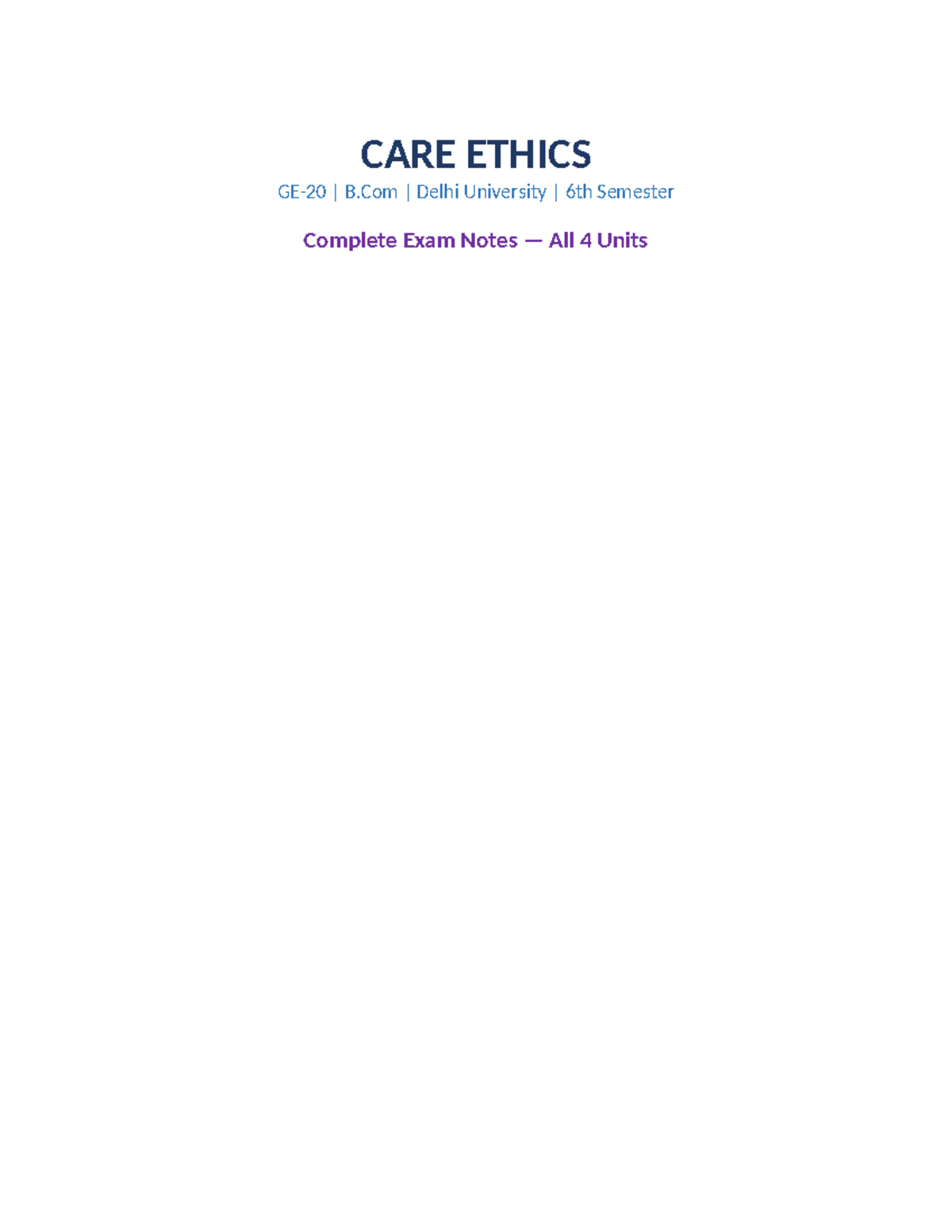 Care Ethics B.Com Delhi University 6th Sem Complete Exam Notes - Studocu