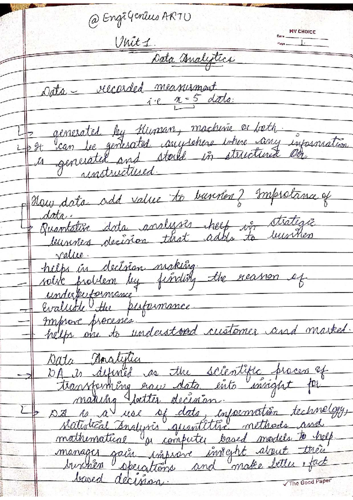 Data Analytics Unit 1: Comprehensive One-Shot Notes @ Engi Genius AKTU ...