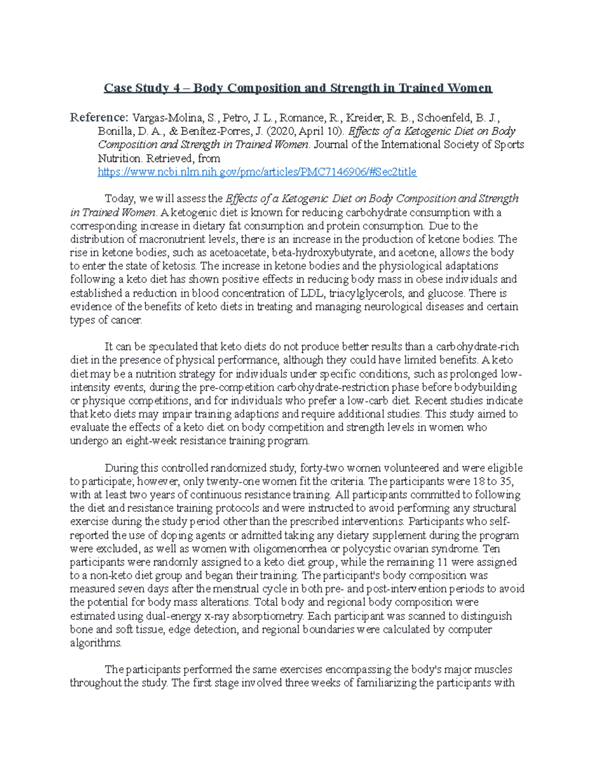 Case Study 4 - Body Composition - Case Study 4 – Body Composition and Strength in Trained Women ...