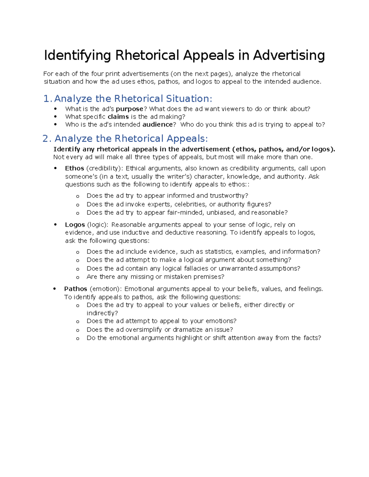 Analyzing Rhetorical Appeals in Advertising: A Study Guide - Studocu