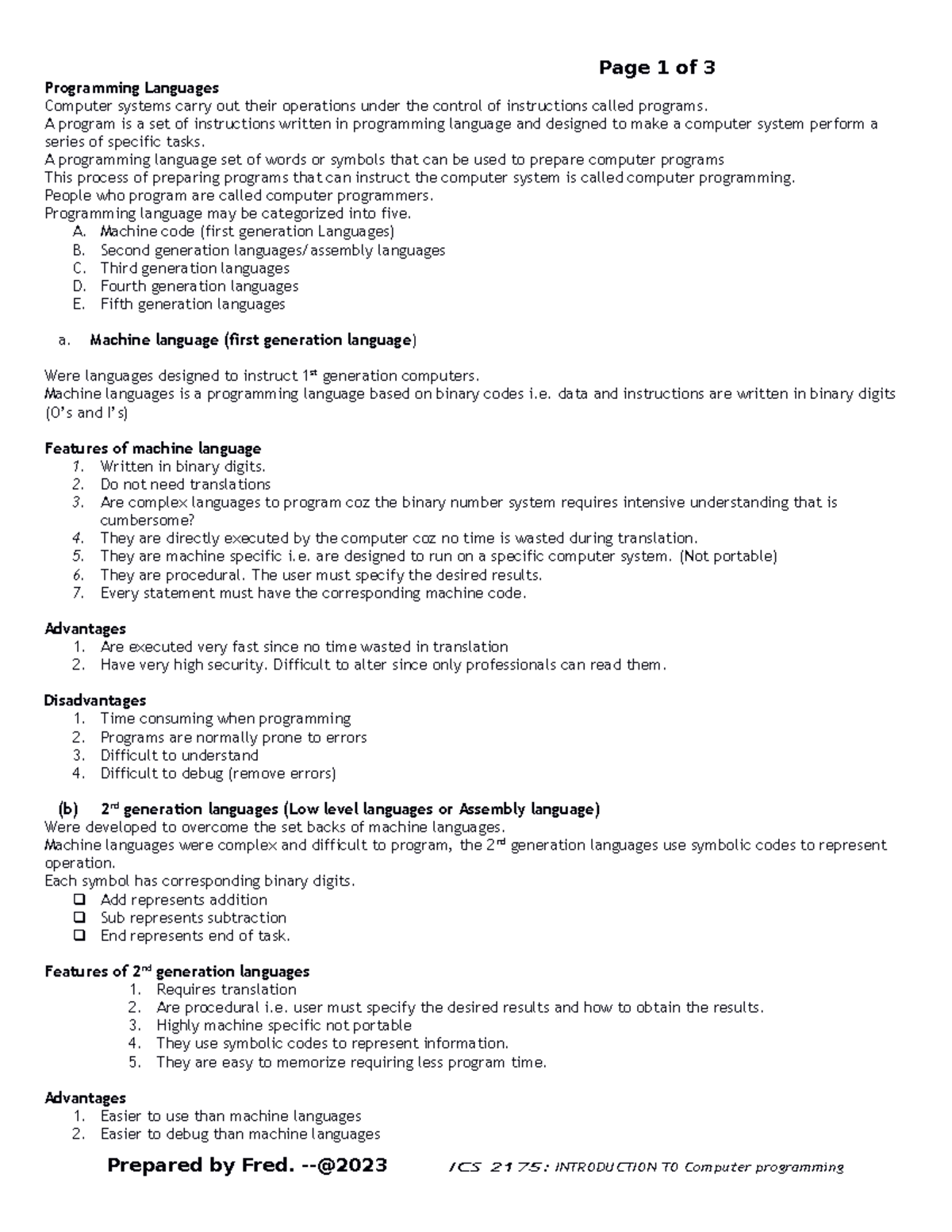 11 Comps Programming Languages - Page 1 of 3 Programming Languages ...