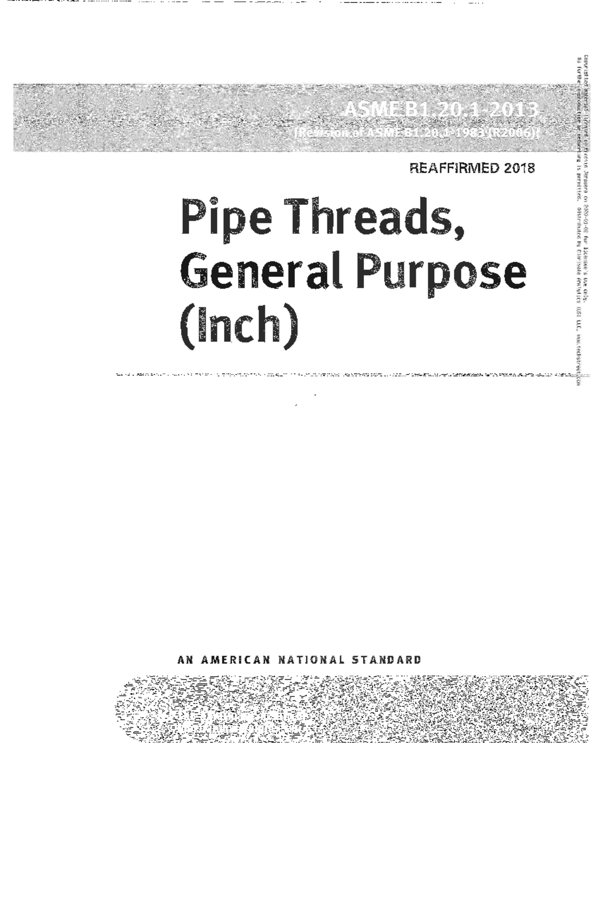 ASME B1.20.1 2013 (R2018) Standard for General Purpose Pipe Threads ...