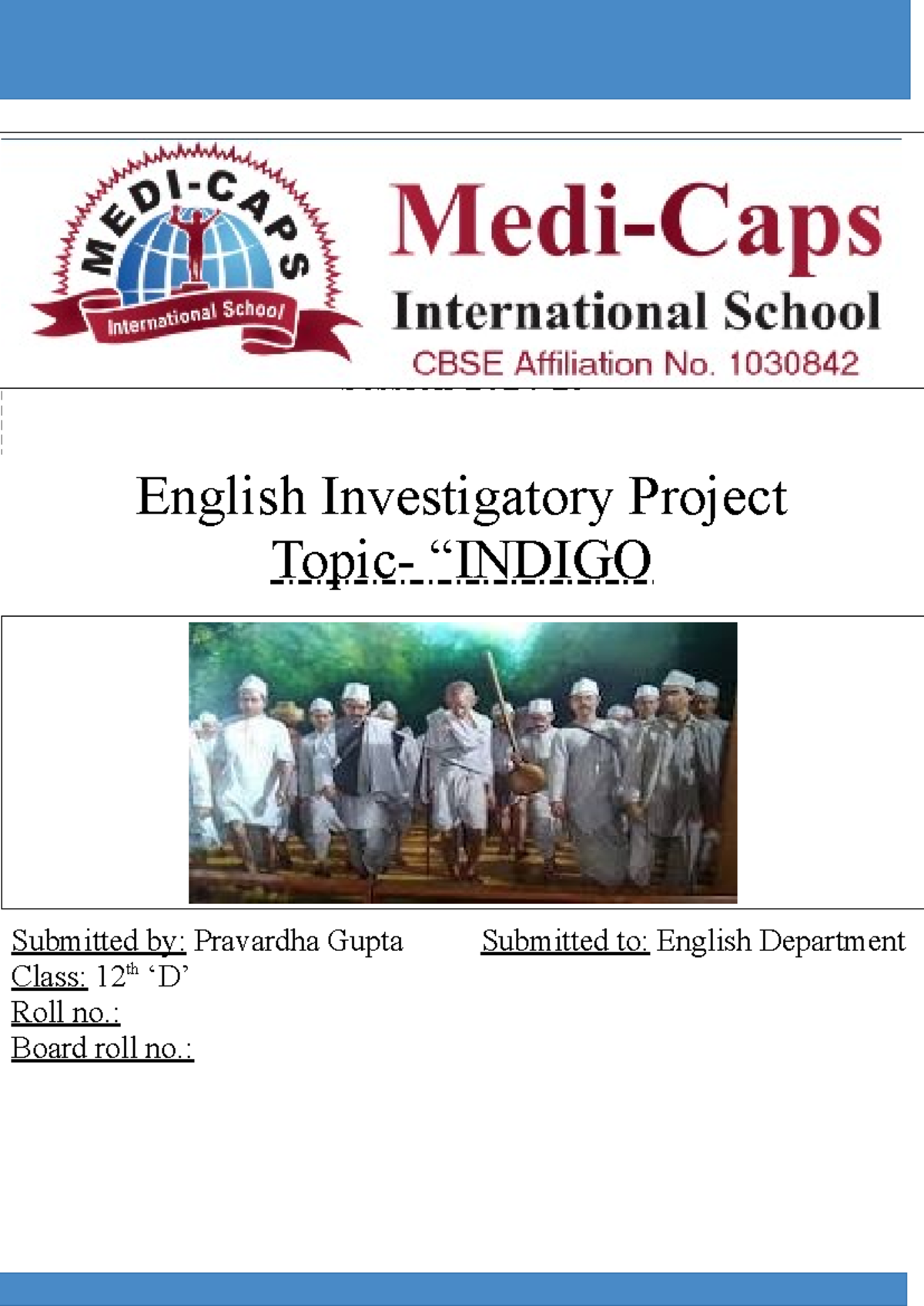 English Investigatory Project on "Indigo" - Class 12 (Session 2024 ...