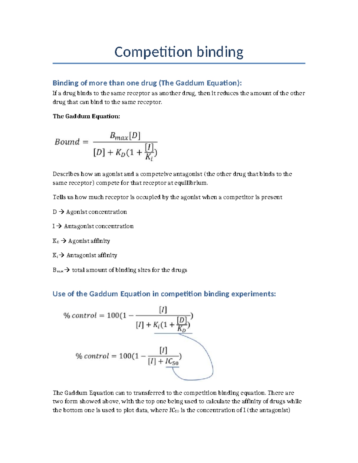 Competition Binding of Multiple Drugs: Understanding the Gaddum ...