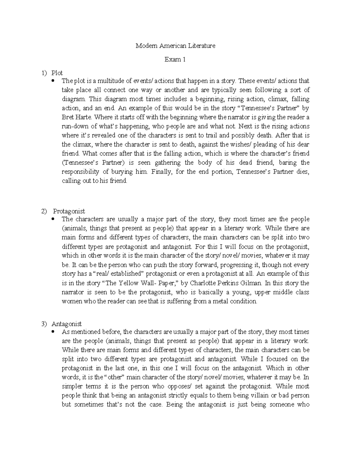 Anderson (Course Code) Modern American Lit Exam 1 Study Guide - Studocu