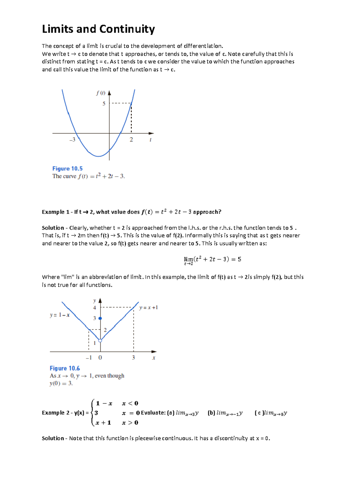 Limits and Continuity Concepts - Self-Study Lecture Notes - Studocu