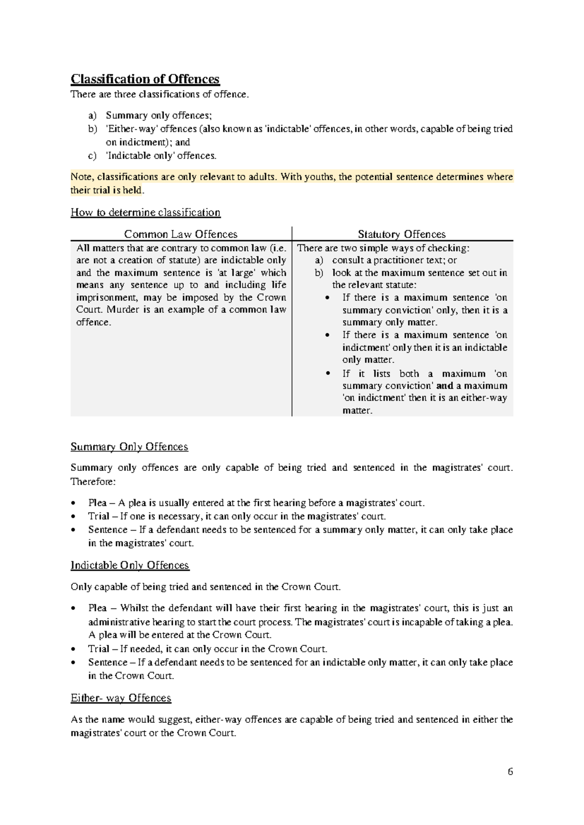 Classification of Offences: Summary, Indictable, and Either-Way - Studocu