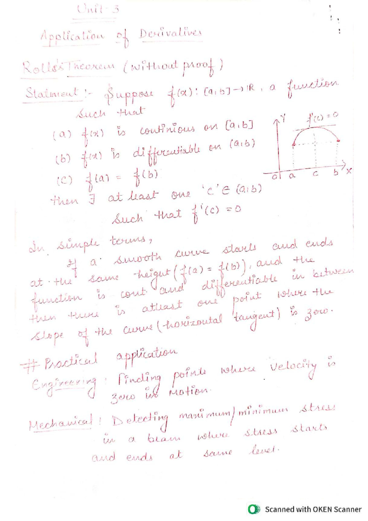 UNIT-3 Application of Derivatives: Roll's Theorem and Mean Value ...