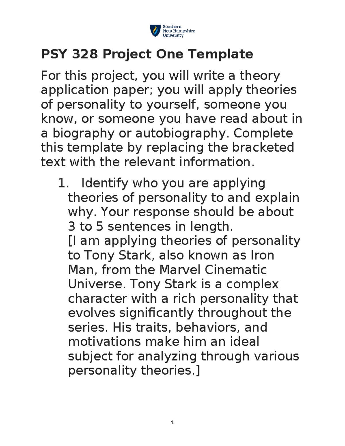 PSY 328 Project One Template - PSY 328 Project One Template For this ...