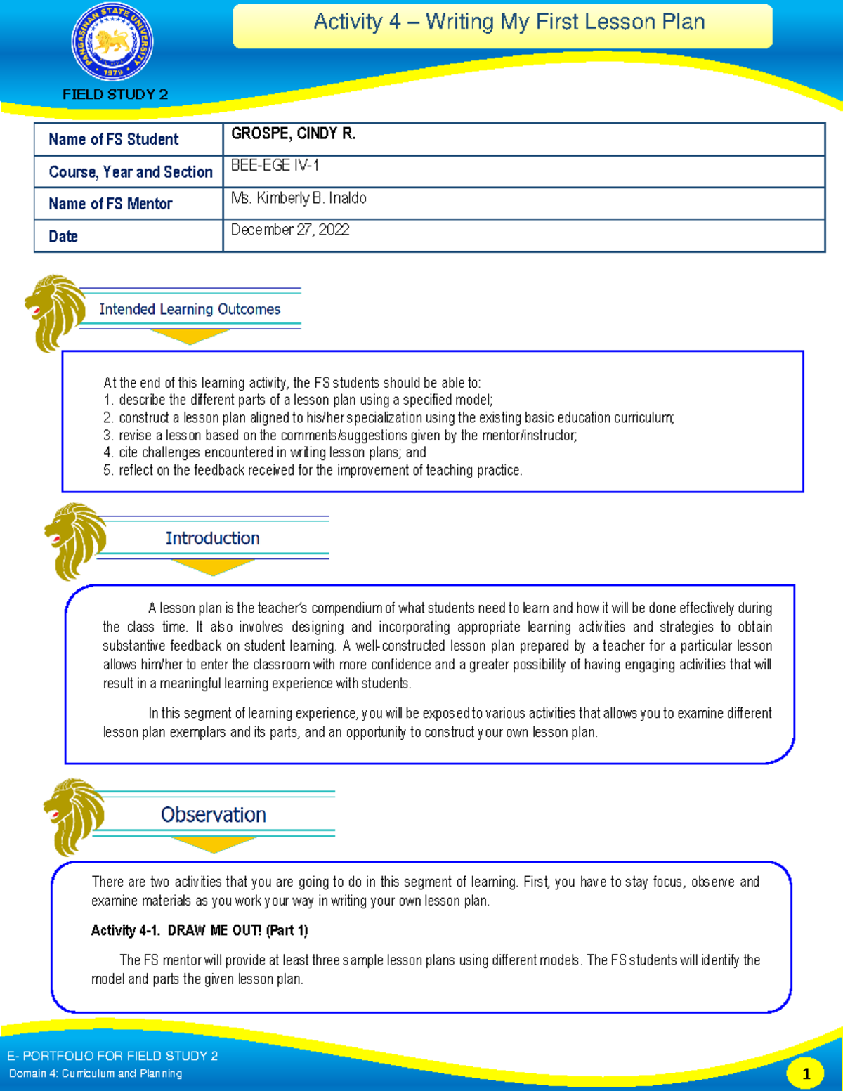 FS-2-Activity-4 Grospe, Cindy R. (BEE-EGE IV-1) - FIELD STUDY 2 ...