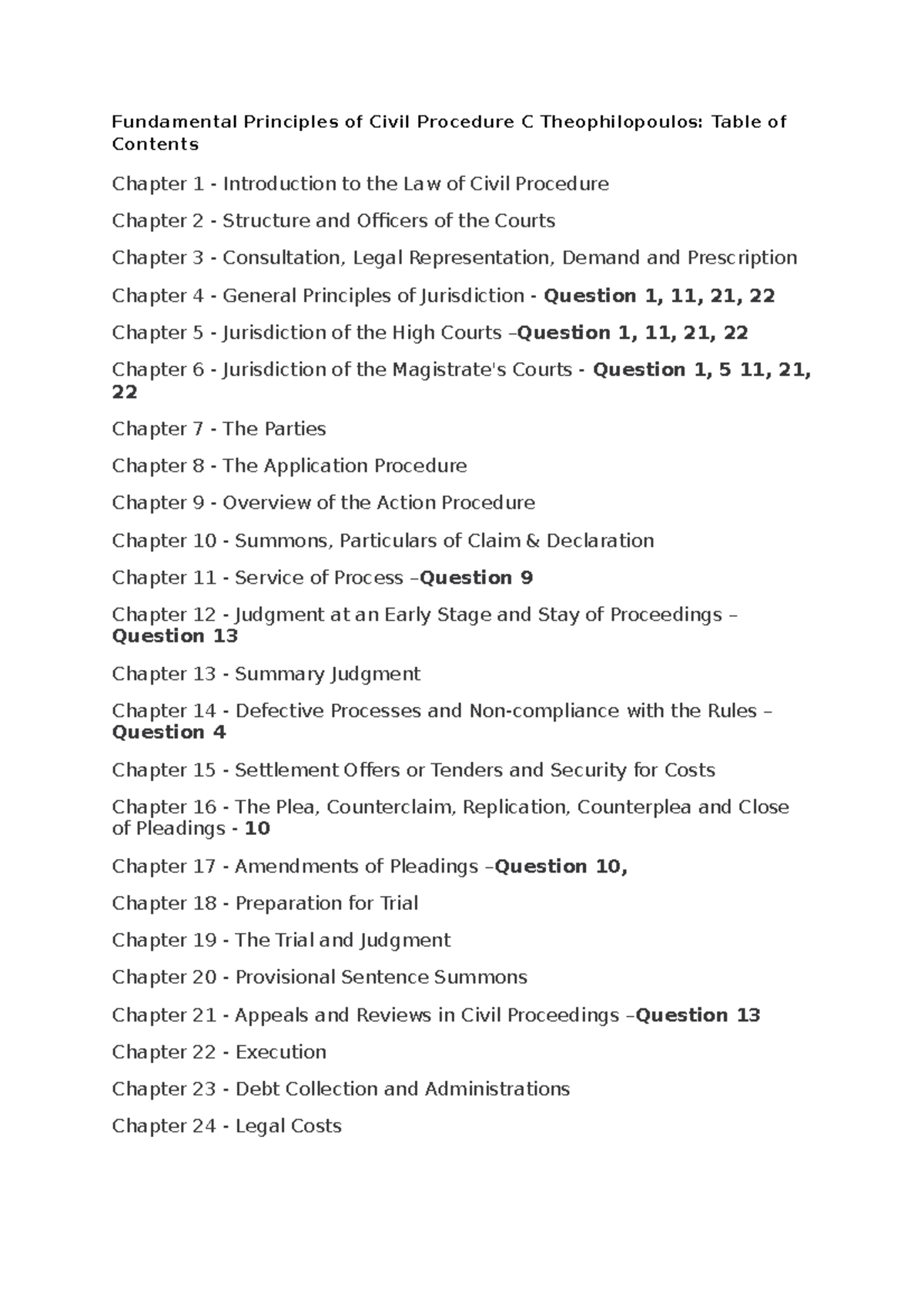 Fundamental Principles of Civil Procedure C: Comprehensive TOC - Studocu