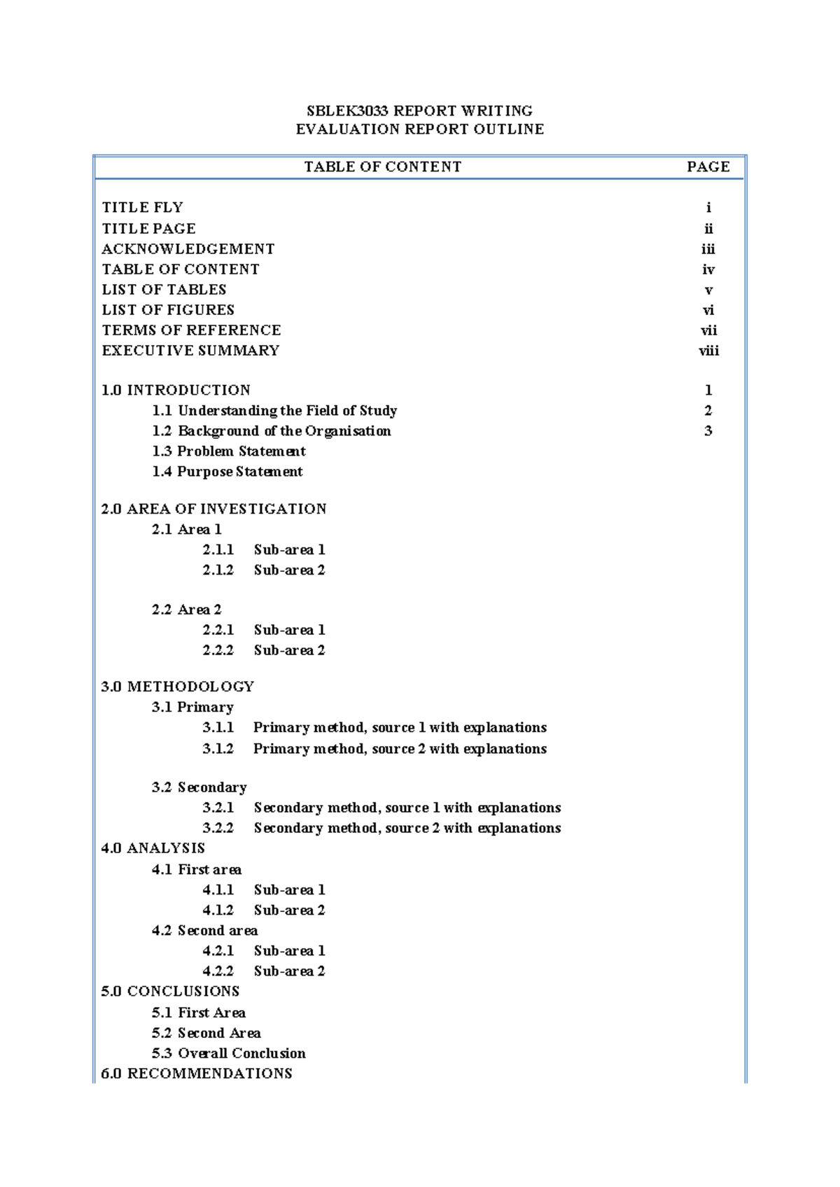 Sblek3033 report writing evaluation report outline and content guide ...