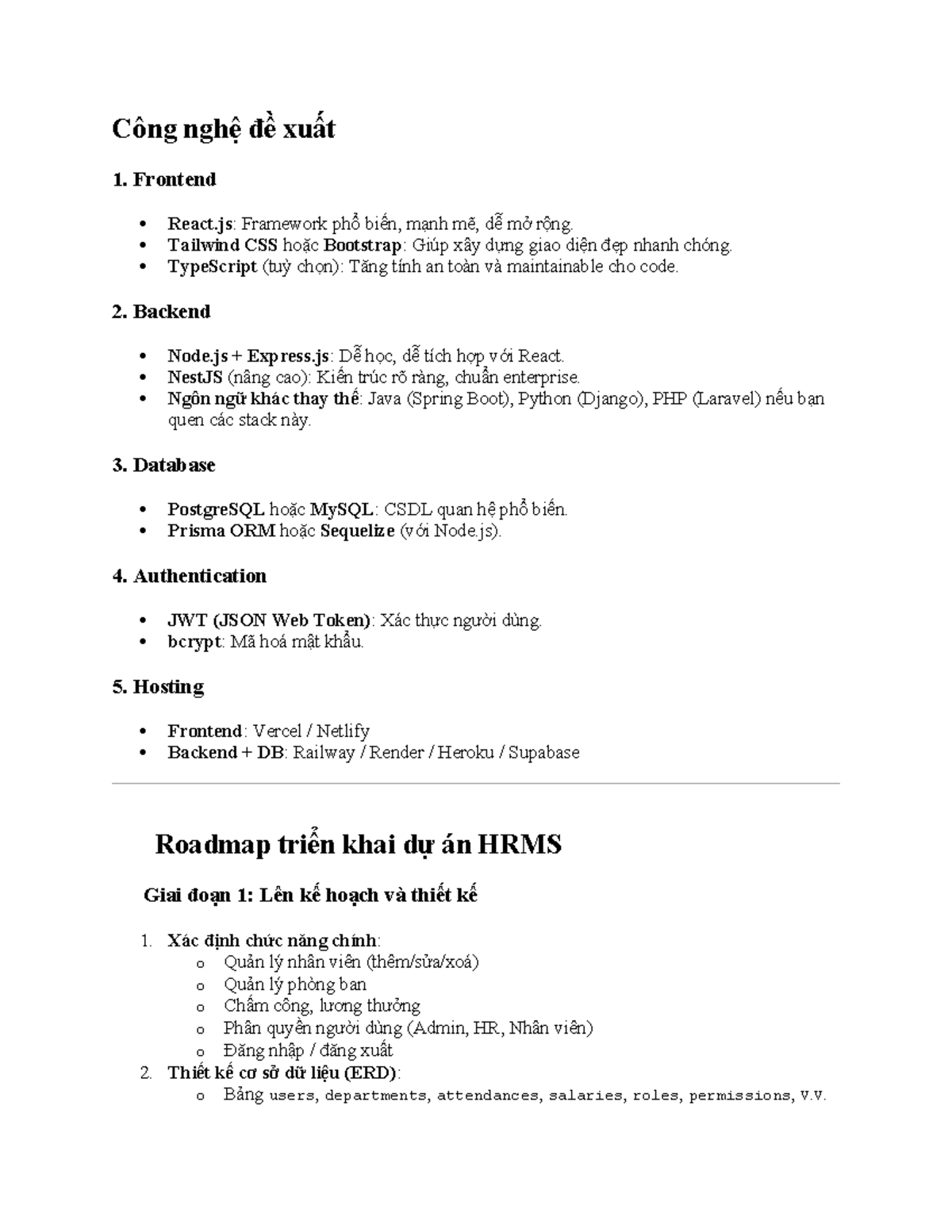 Project Web HRMS - Roadmap and Tech Stack Overview - Studocu