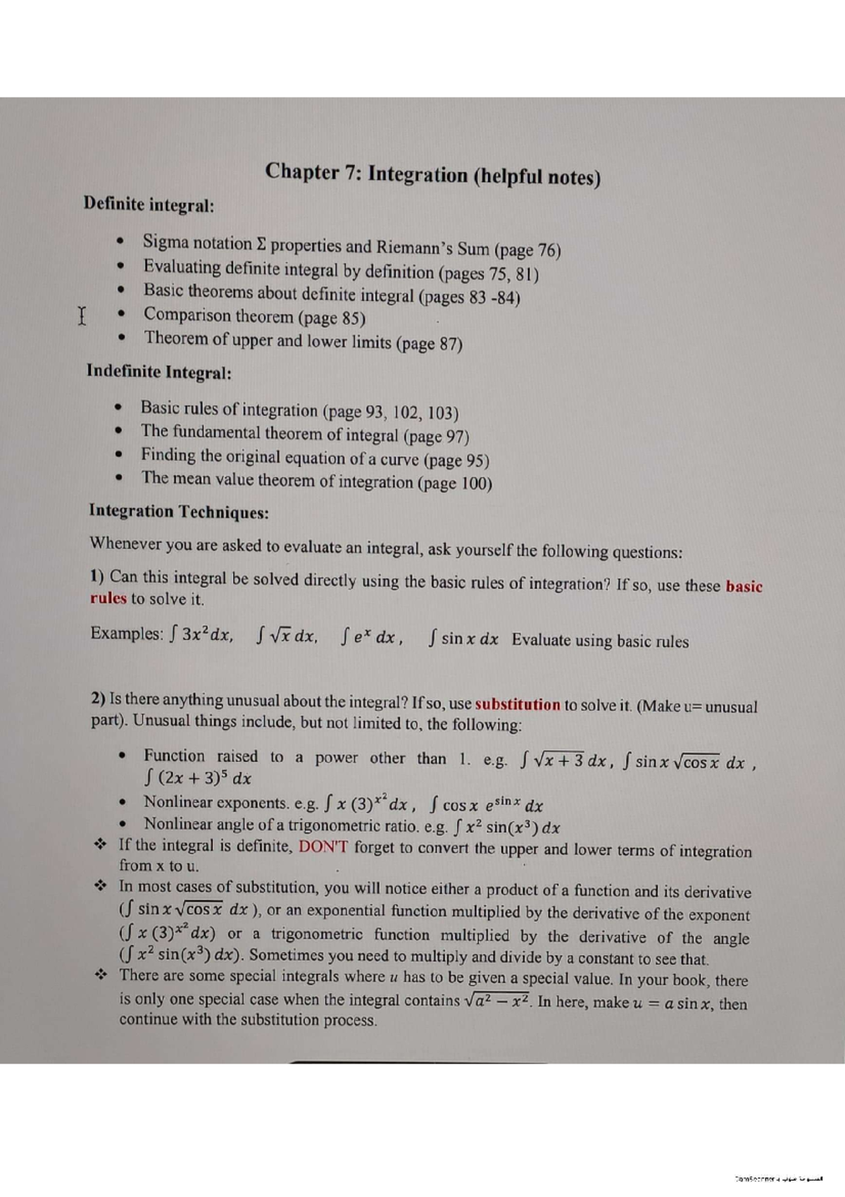 Chapter 7: Integration Techniques and Theorems (Math 101) - Studocu