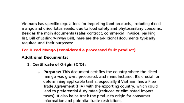 NVNT 101: Import Regulations for Diced Mango & Dried Lotus Seeds - Studocu