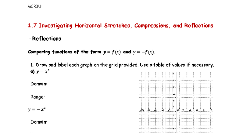 1.7 Investigating Horizontal Stretches, Compressions, and Reflections ...