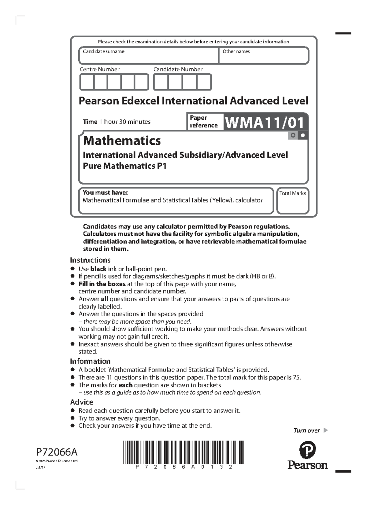 WMA11-01 Final Exam: International A Level Pure Mathematics P1 Exam ...