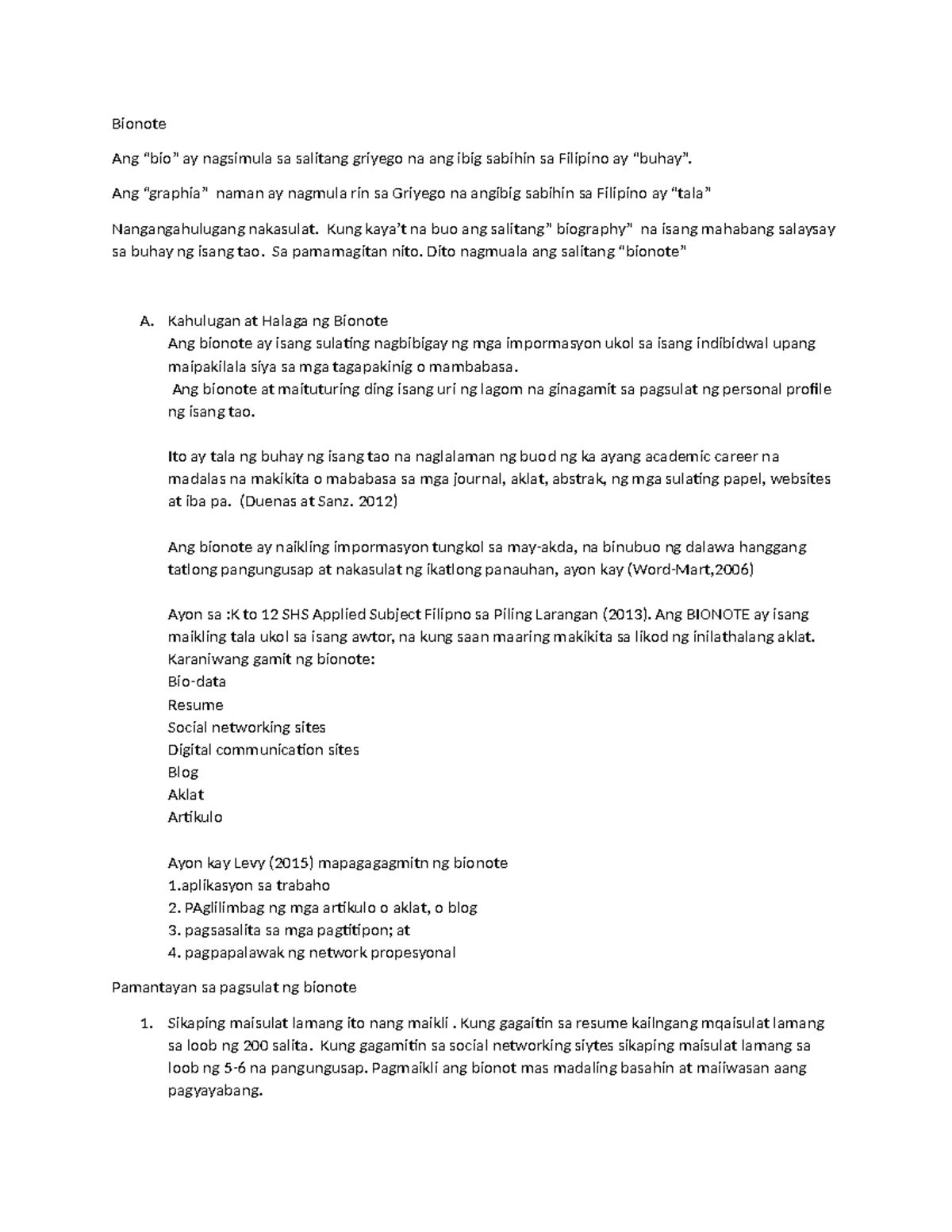 Bionote: Pagsusuri at Pagsulat ng Personal na Impormasyon - JHH - Studocu