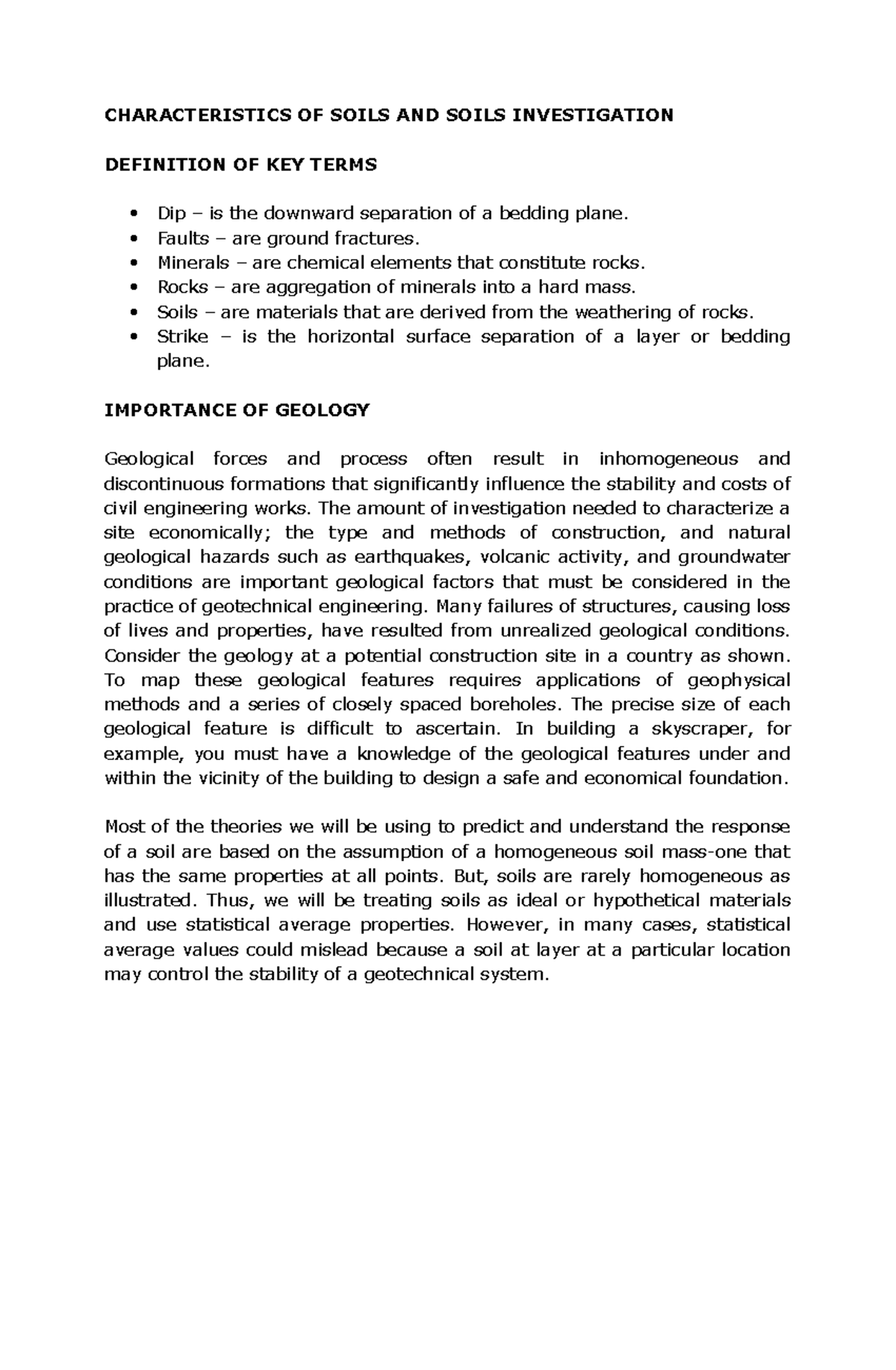 Lesson 2: Key Characteristics and Types of Soils Investigation - Studocu