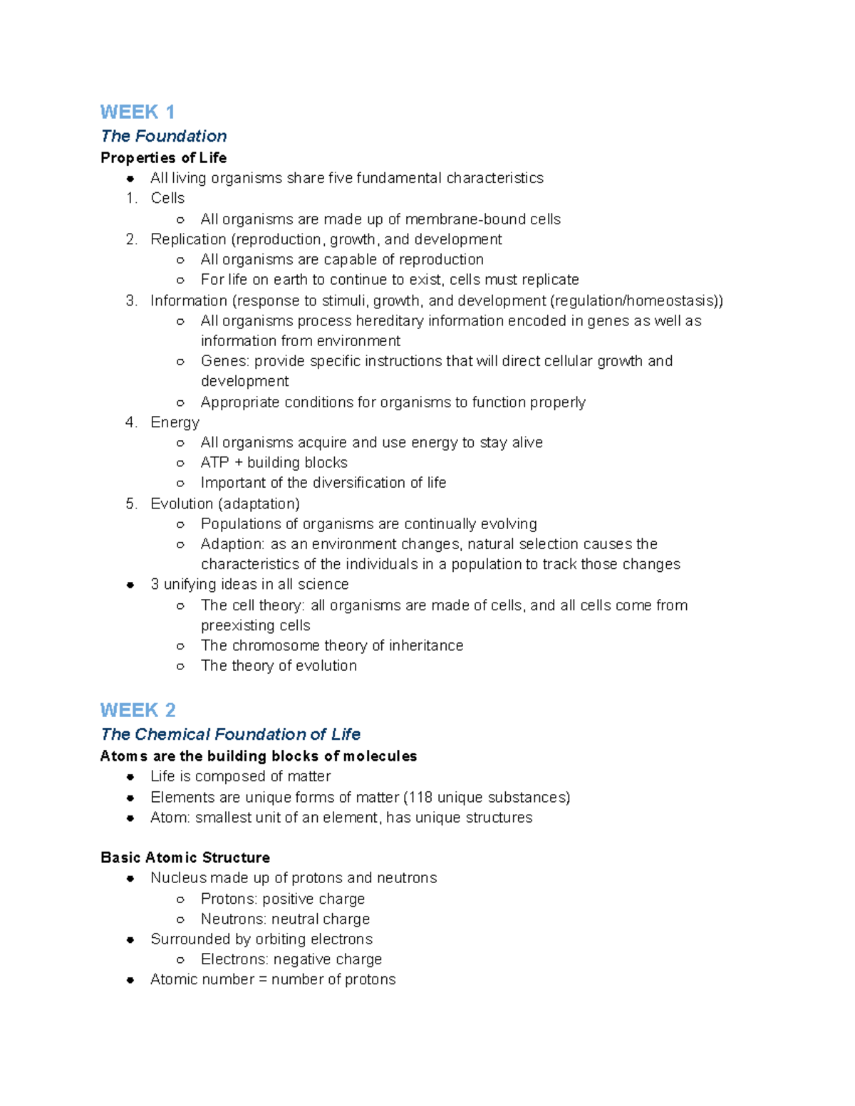 Biological Macromolecules & Chemistry of Life - Unit 1 Notes (WEEK 1-4 ...