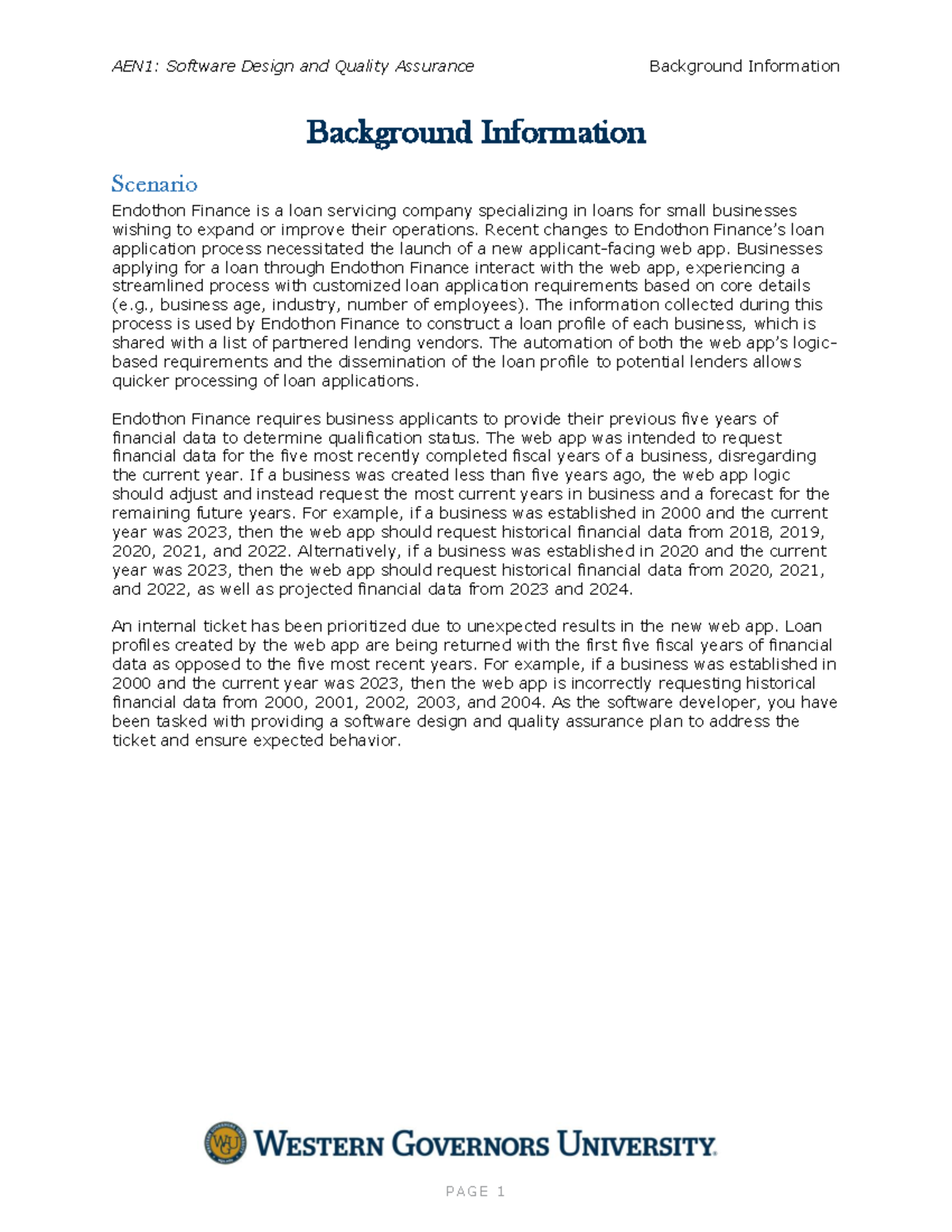 AEN1: Software Design & QA Plan for Endothon Finance Web App - Studocu