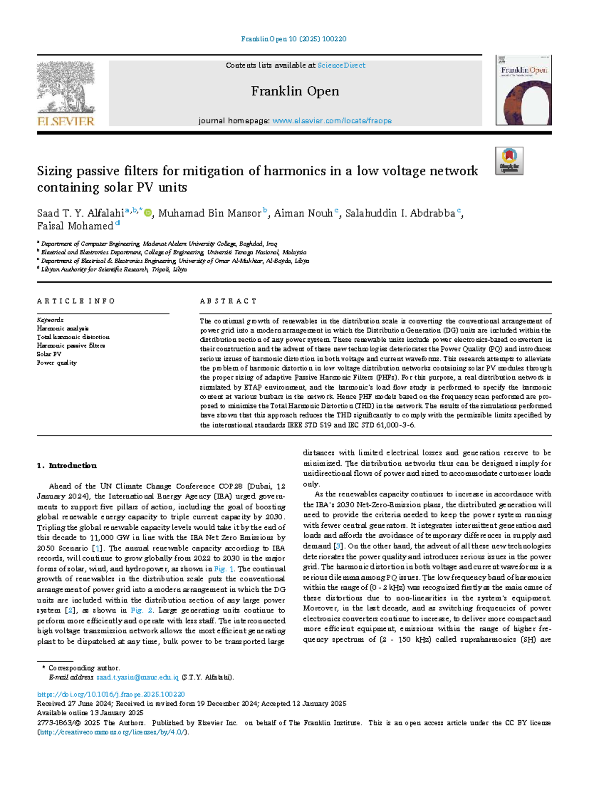 Sizing Passive Harmonic Filters for Solar PV Networks (ENG 100220 ...