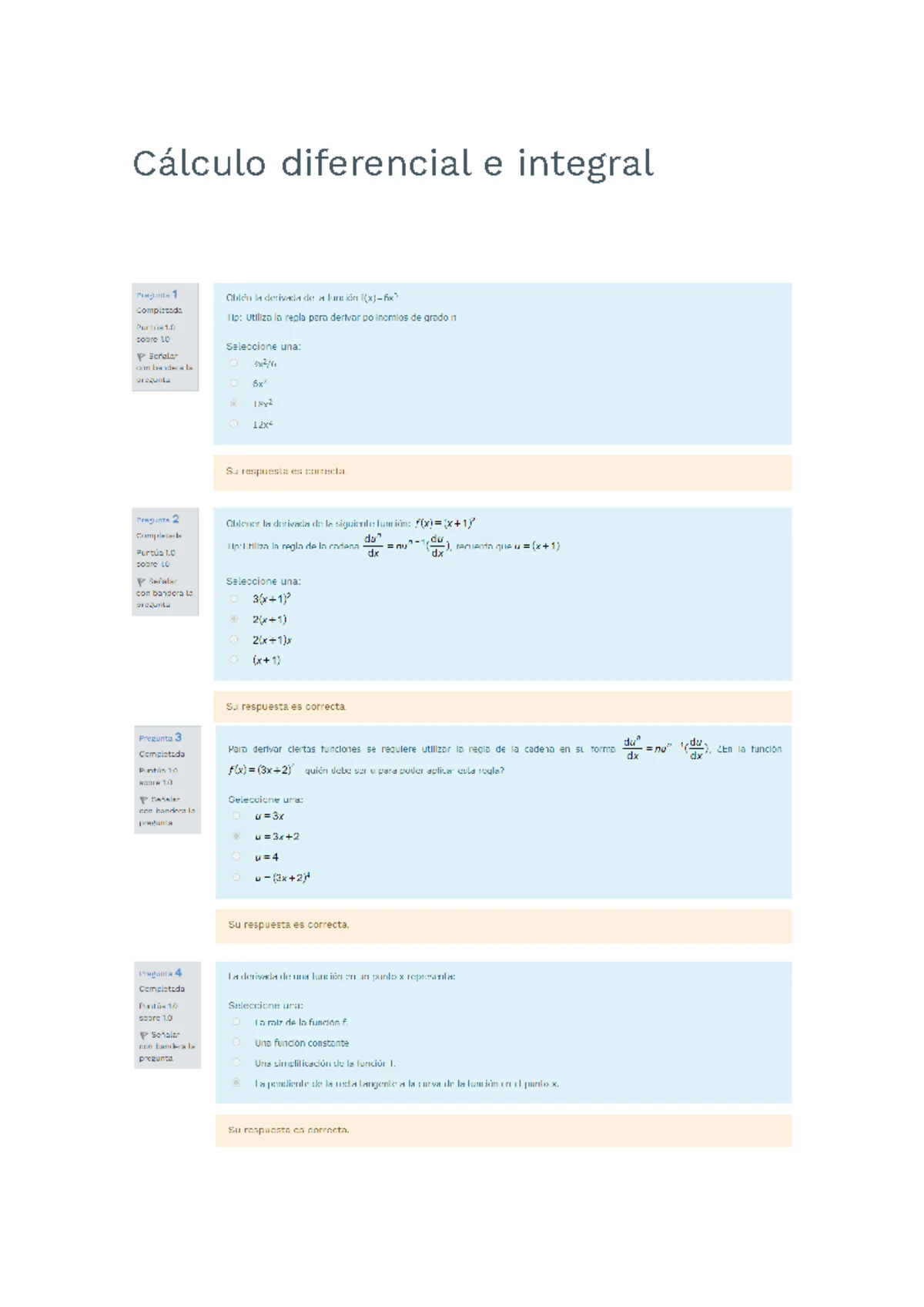 Modalidad de exámenes Semana 3 Revisión del intento calculo diferencial e integral - Cálculo ...