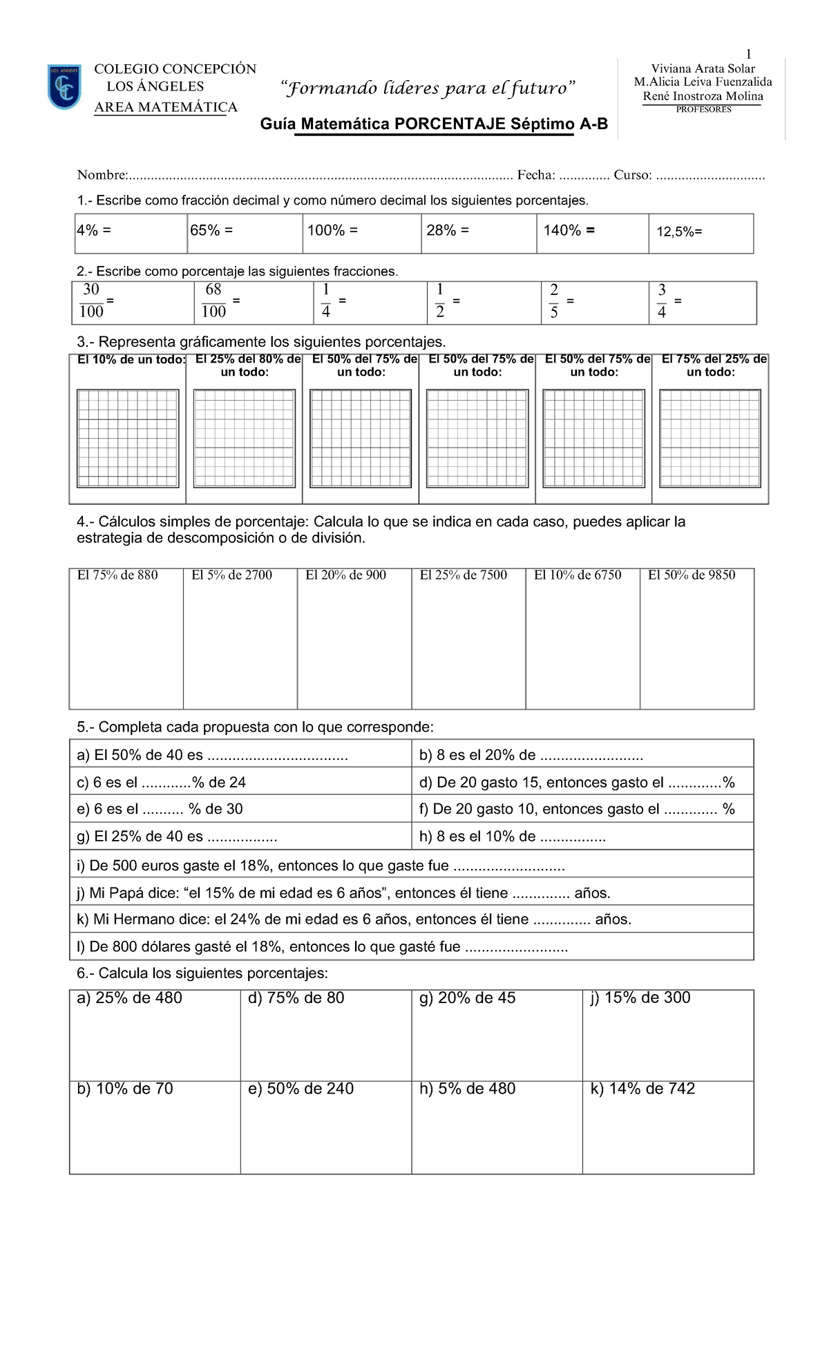 Guía Matemática de Porcentaje 7mo Básico - COLEGIO CONCEPCIÓN - Studocu