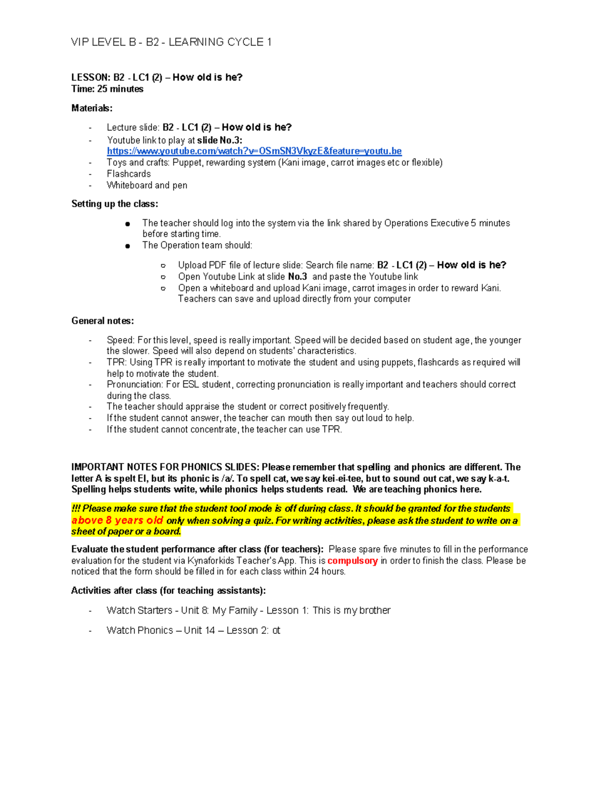 B2 - LC1 (2) Lesson Plan: Engaging Young Learners in Age Concepts - Studocu